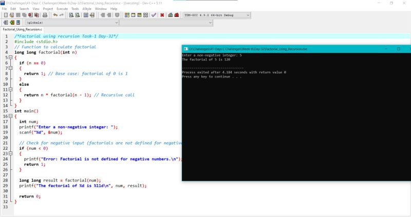 Day-32 of C-challenge: Factorial using recursion | Kalepu Mohan Veera ... Day-32 of C-challenge: Factorial using recursion | Kalepu Mohan Veera ...