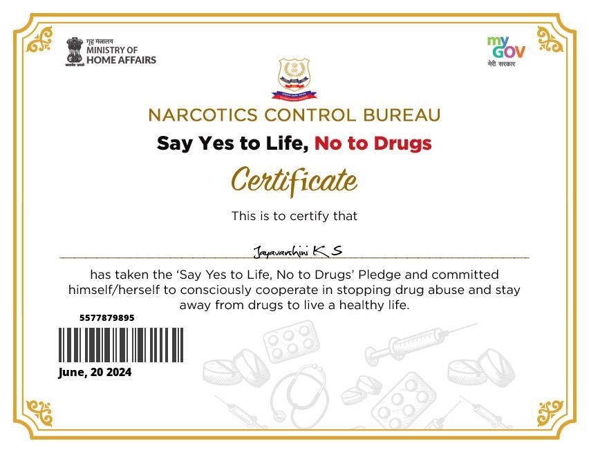Jayavarshini K S on LinkedIn: #healthyliving #saynotodrugs #chooselife Jayavarshini K S on LinkedIn: #healthyliving #saynotodrugs #chooselife