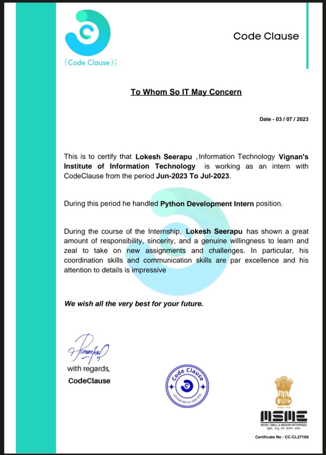 Lokesh Seerapu on LinkedIn: #internshipcompletion #professionalgrowth # ... Lokesh Seerapu on LinkedIn: #internshipcompletion #professionalgrowth # ...