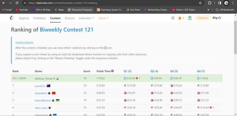 Passed all 4 LeetCode questions with a global rank | Abhinav Tomar ... Passed all 4 LeetCode questions with a global rank | Abhinav Tomar ...