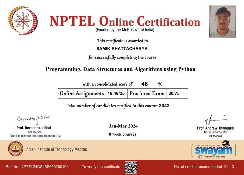 Samik Bhattacharya on LinkedIn: #nptel #python #datastructures # ... Samik Bhattacharya on LinkedIn: #nptel #python #datastructures # ...