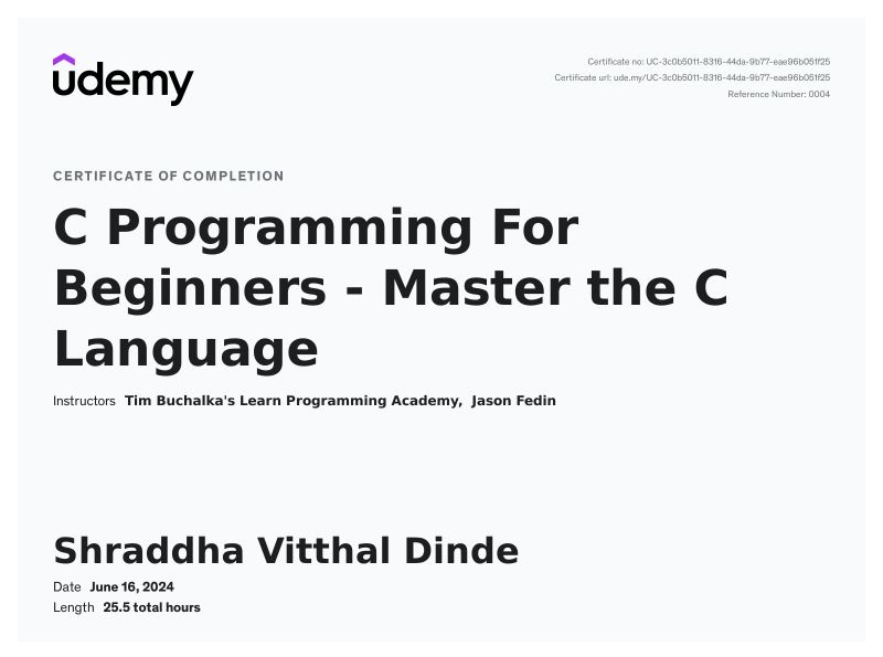 Shraddha Dinde on LinkedIn: #cprogramming #udemy #codinglife Shraddha Dinde on LinkedIn: #cprogramming #udemy #codinglife