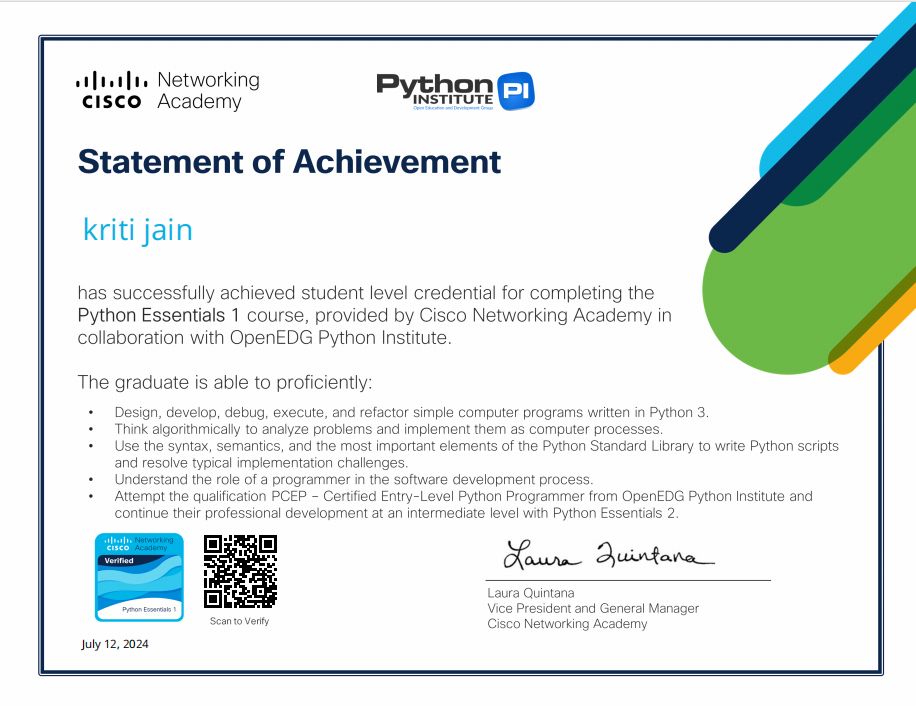 Kriti Jain on LinkedIn: #pythonessentials #cisco #programming #learning ... Kriti Jain on LinkedIn: #pythonessentials #cisco #programming #learning ...