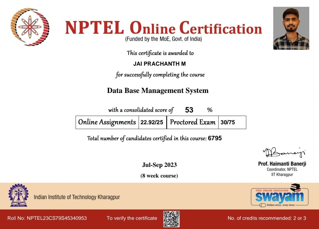 JAI PRACHANTH M on LinkedIn: #nptel #dbms #nptel #dbms #nptelindia # ... JAI PRACHANTH M on LinkedIn: #nptel #dbms #nptel #dbms #nptelindia # ...
