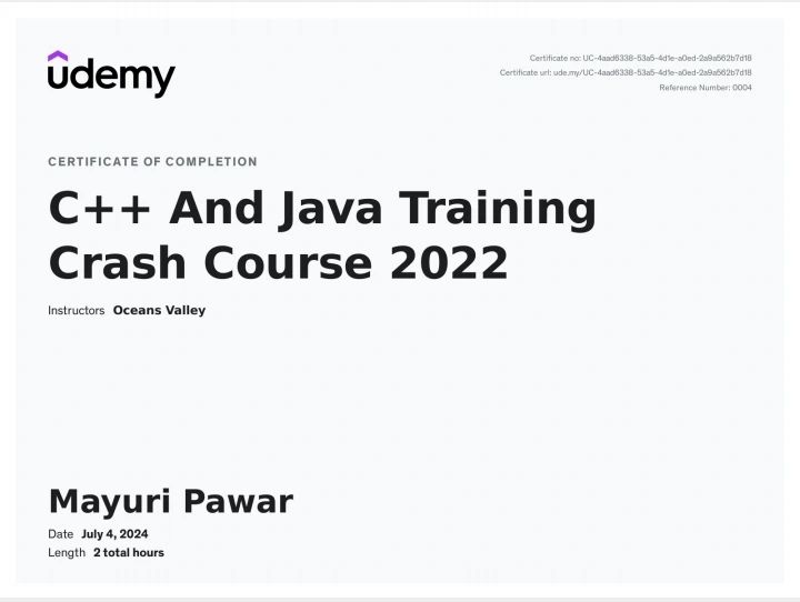 Mayuri Pawar on LinkedIn: #udemy #c #java Mayuri Pawar on LinkedIn: #udemy #c #java
