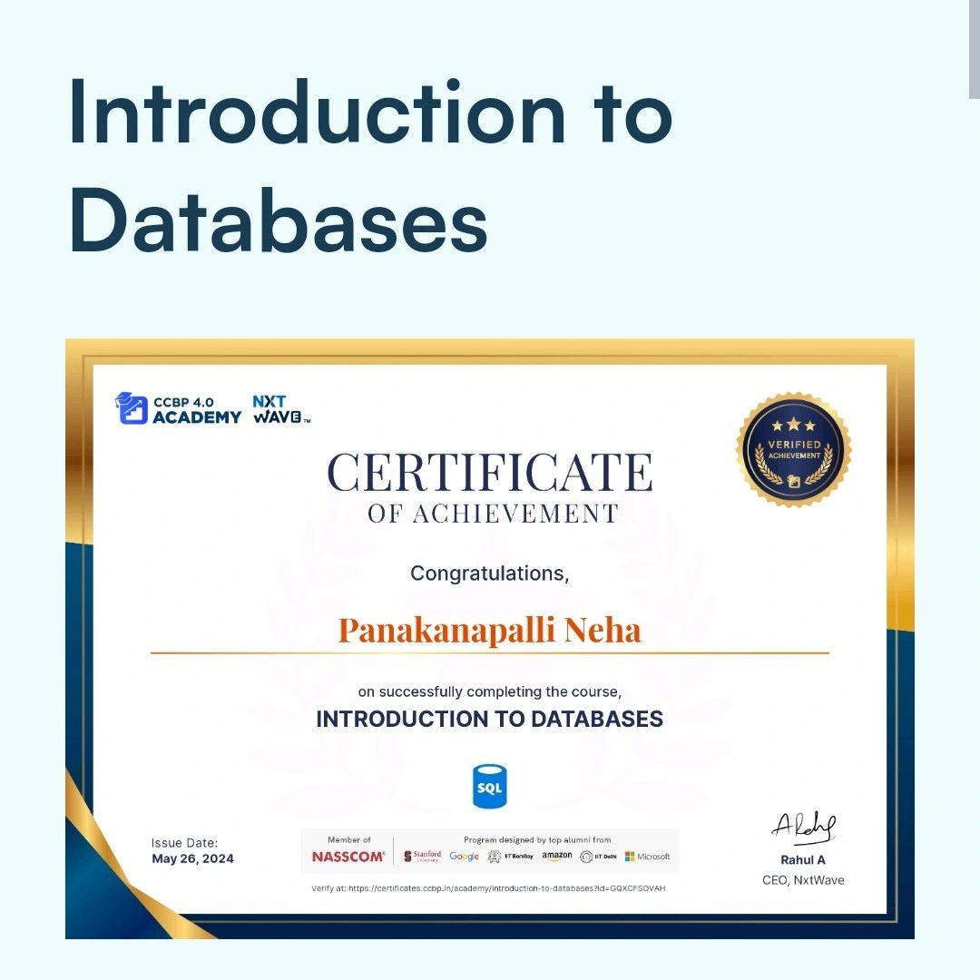 Neha panakanapalli on LinkedIn: #nxtwave #sql #sqlite #ccbpian Neha panakanapalli on LinkedIn: #nxtwave #sql #sqlite #ccbpian