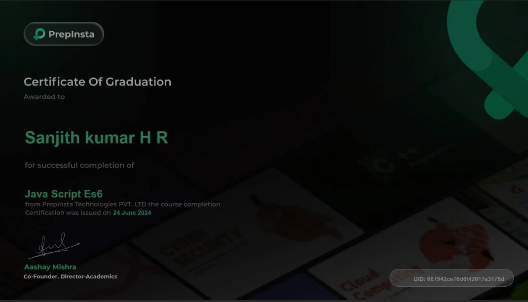 Sanjith Kumar H R on LinkedIn: I successfully completed the JavaScript ... Sanjith Kumar H R on LinkedIn: I successfully completed the JavaScript ...