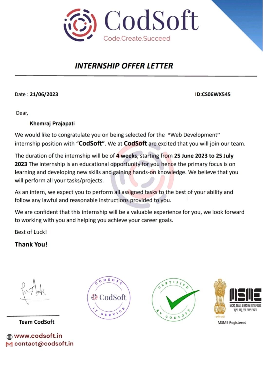 KHEMRAJ PRAJAPATI on LinkedIn: #connections #codsoft #codsoft # ... KHEMRAJ PRAJAPATI on LinkedIn: #connections #codsoft #codsoft # ...