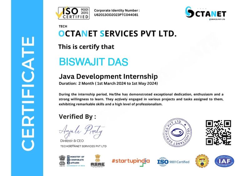 Biswajit Das on LinkedIn: JAVA INTERNSHIP Biswajit Das on LinkedIn: JAVA INTERNSHIP