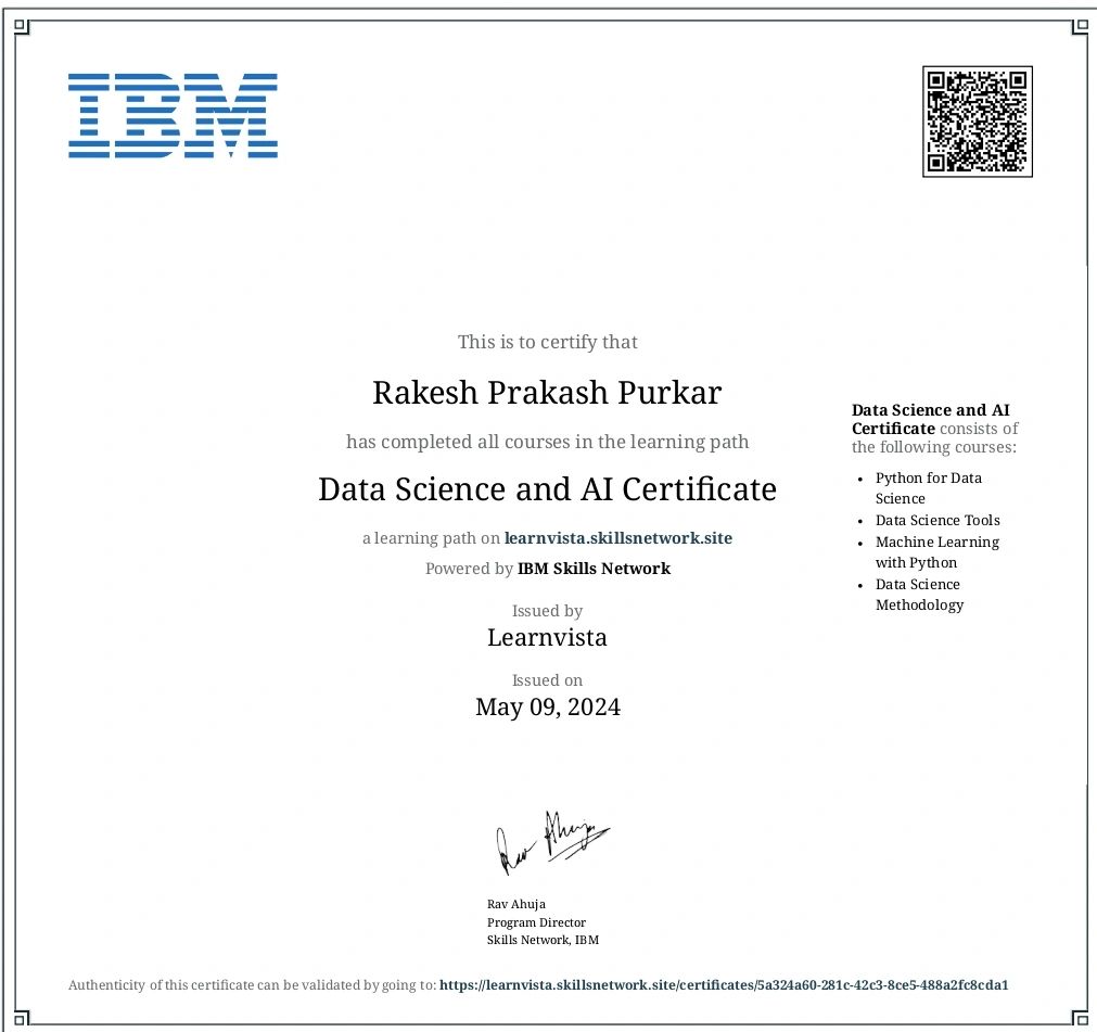 Completed Data Science and AI course by IBM | Rakesh Purkar posted on ... Completed Data Science and AI course by IBM | Rakesh Purkar posted on ...