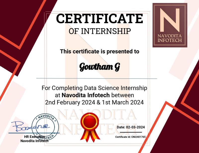 Gowtham G on LinkedIn: #datascience #internship #navoditainfotech Gowtham G on LinkedIn: #datascience #internship #navoditainfotech