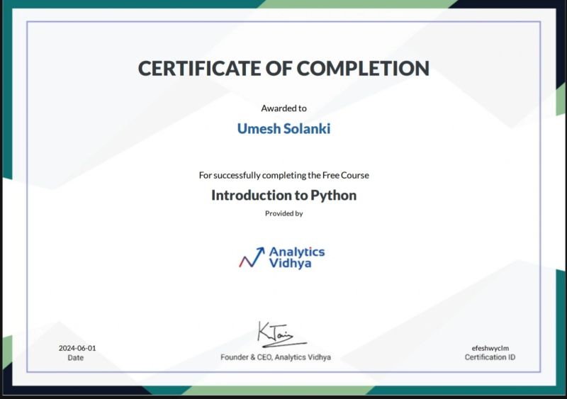 Passed Python course by Analytics Vidhya | Umesh Solanki posted on the ... Passed Python course by Analytics Vidhya | Umesh Solanki posted on the ...