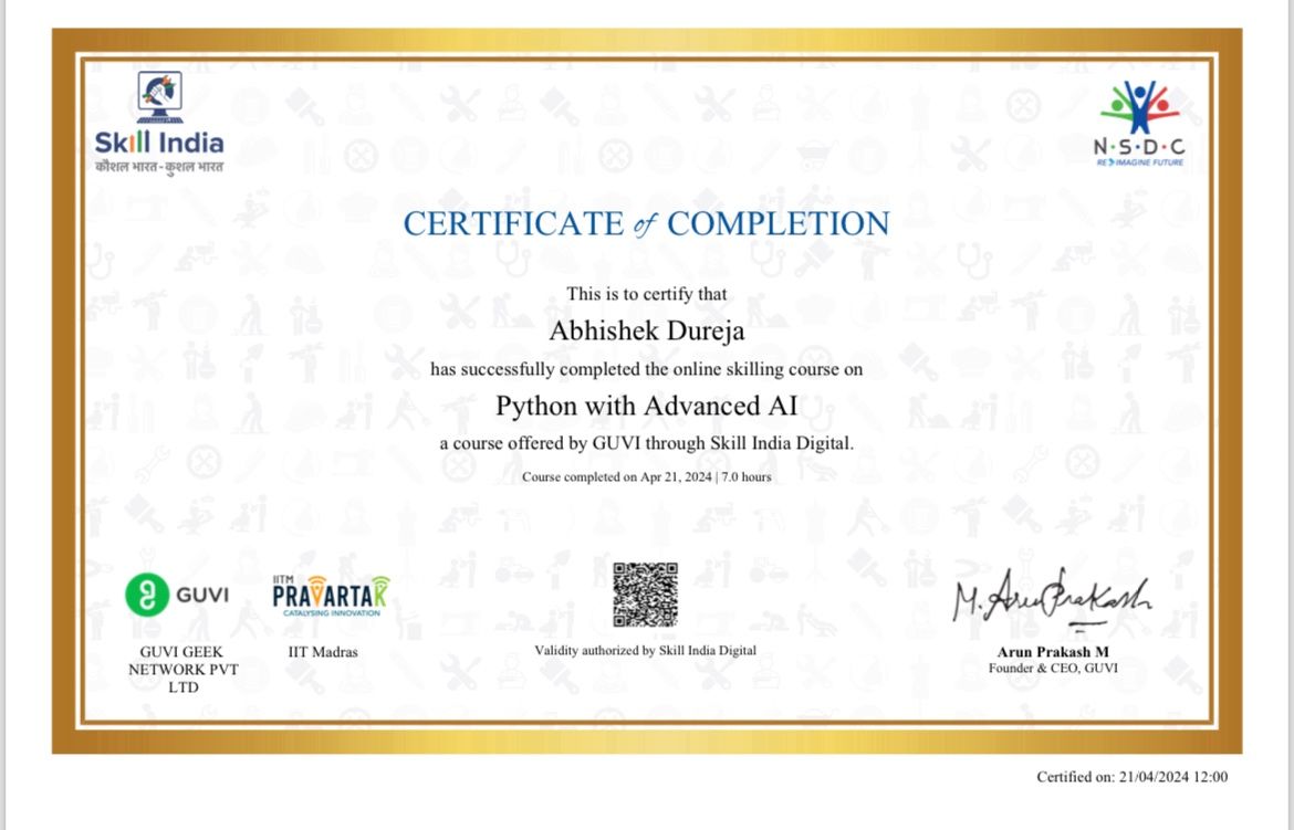 Abhishek Dureja on LinkedIn: #guvi #skillindia #python #ai #pythonforai Abhishek Dureja on LinkedIn: #guvi #skillindia #python #ai #pythonforai