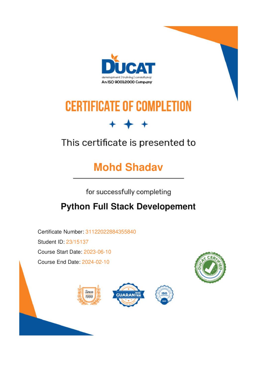 Mohd. Shadav on LinkedIn: #webdevelopment #python #fullstack #ducat Mohd. Shadav on LinkedIn: #webdevelopment #python #fullstack #ducat