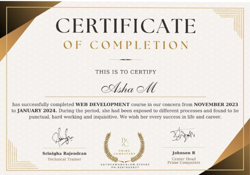 Asha M on LinkedIn: Gained practical expertise in HTML, CSS, JavaScrip Asha M on LinkedIn: Gained practical expertise in HTML, CSS, JavaScrip