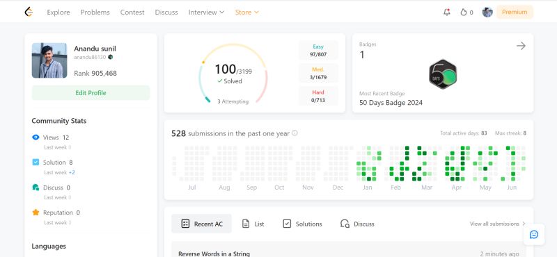 Anandu sunil on LinkedIn: 🎉 Milestone Achieved: 100 LeetCode Questions ... Anandu sunil on LinkedIn: 🎉 Milestone Achieved: 100 LeetCode Questions ...
