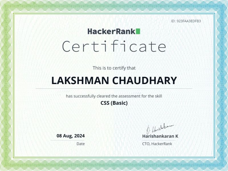 LAKSHMAN CHAUDHARY on LinkedIn: #hackerrank #css #certification # ... LAKSHMAN CHAUDHARY on LinkedIn: #hackerrank #css #certification # ...