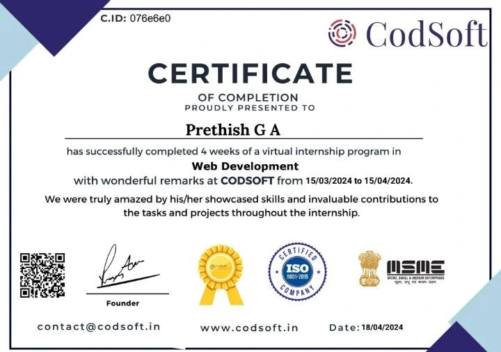Prethish GA on LinkedIn: #codsoft Prethish GA on LinkedIn: #codsoft