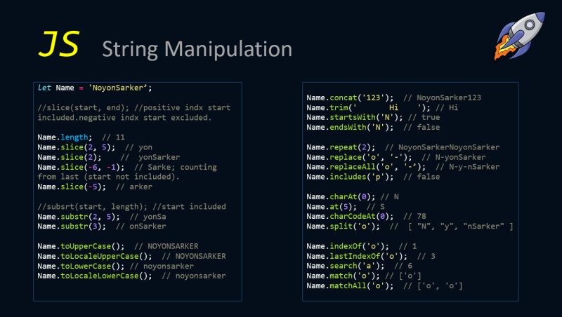 Noyon Sarker on LinkedIn: JavaScript String CheatSheet Noyon Sarker on LinkedIn: JavaScript String CheatSheet