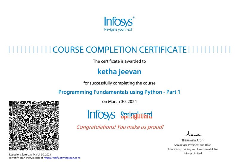 ketha jeevan on LinkedIn: Achieved Programming Fundamentals using ... ketha jeevan on LinkedIn: Achieved Programming Fundamentals using ...