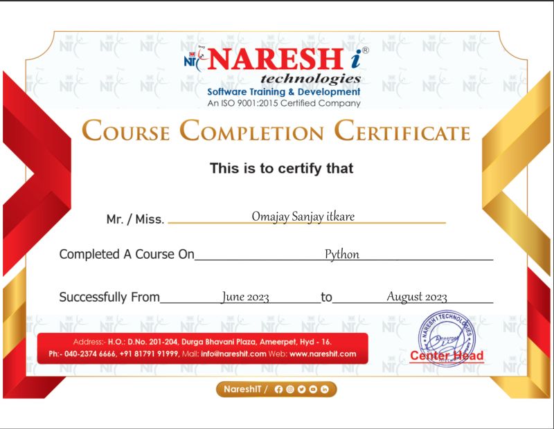 Omajay Itkare on LinkedIn: #pythoncertification #nareshit # ... Omajay Itkare on LinkedIn: #pythoncertification #nareshit # ...