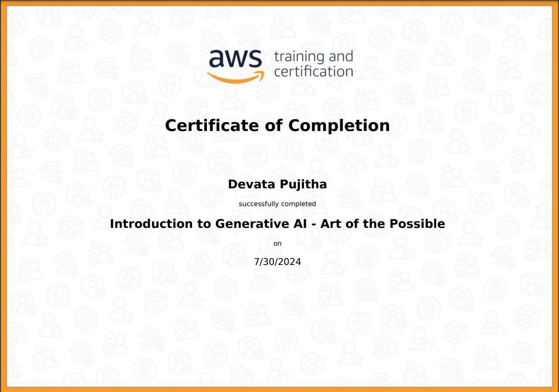 pujitha devata on LinkedIn: #generativeai #aws #skillbuilder # ... pujitha devata on LinkedIn: #generativeai #aws #skillbuilder # ...