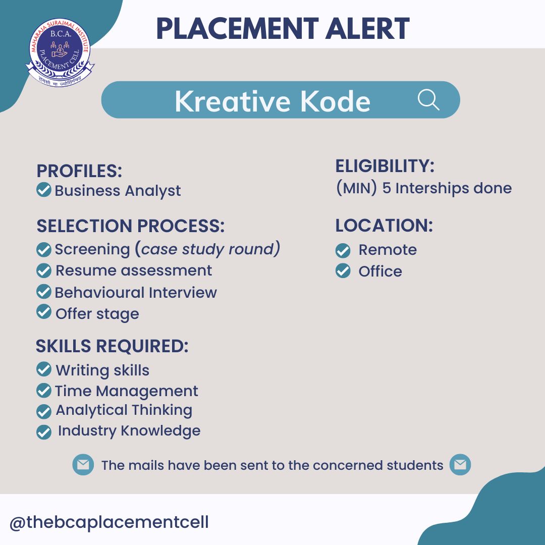 BCA Placement Cell, MSI on LinkedIn: #kreativekode #msi #bca # ... BCA Placement Cell, MSI on LinkedIn: #kreativekode #msi #bca # ...