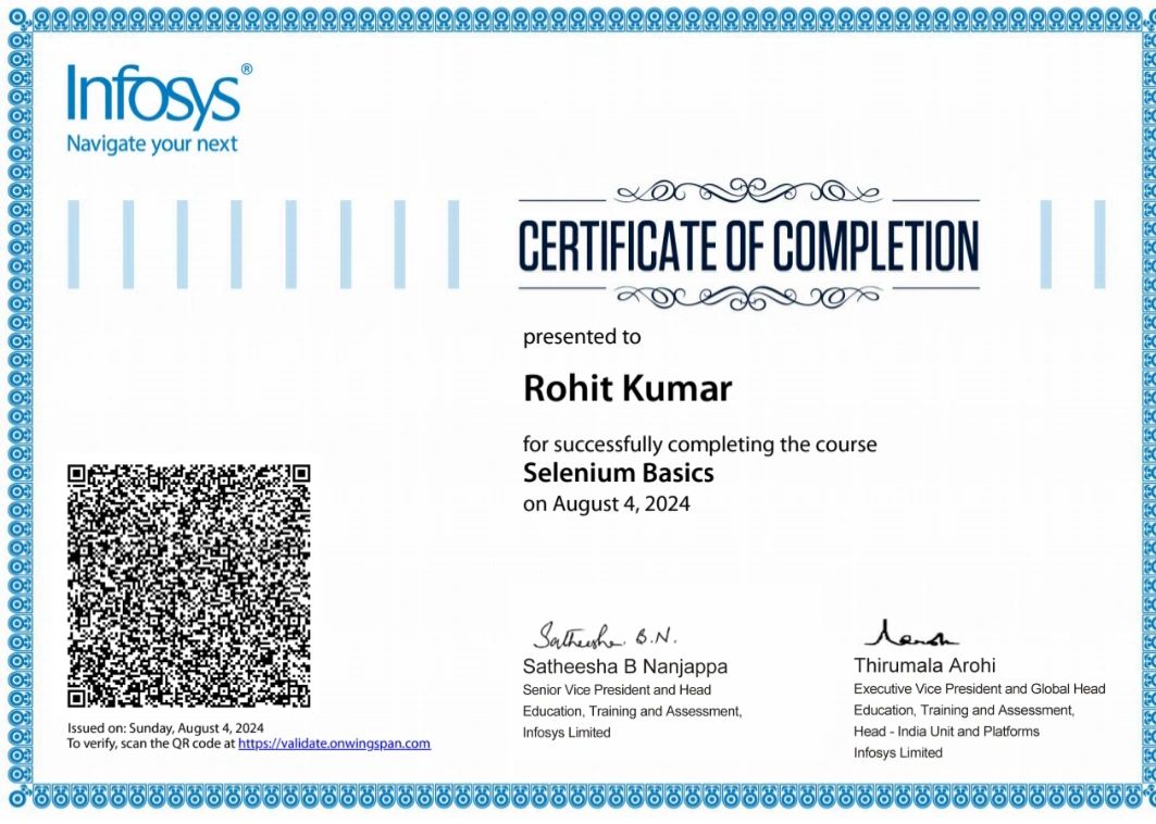 Rohit Kumar on LinkedIn: #selenium #java #automationtesting #certification Rohit Kumar on LinkedIn: #selenium #java #automationtesting #certification