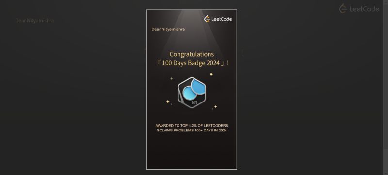 Nitya Mishra on LinkedIn: Earned my 100 Days Coding Challenge badge on ... Nitya Mishra on LinkedIn: Earned my 100 Days Coding Challenge badge on ...