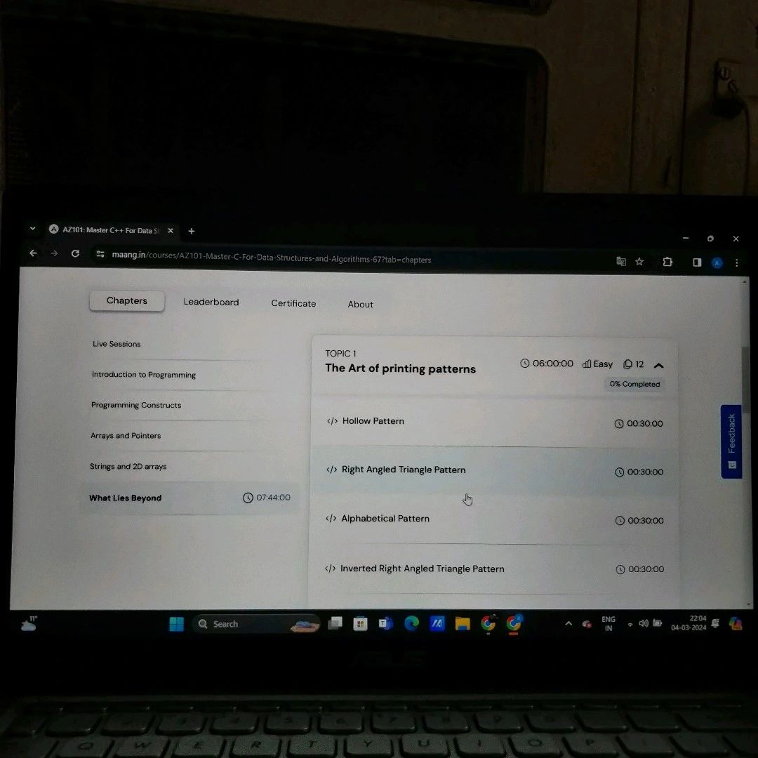 Completed Strings and 2d arrays of DSA course! 🙏 Thanks to Vivek Gupta ... Completed Strings and 2d arrays of DSA course! 🙏 Thanks to Vivek Gupta ...