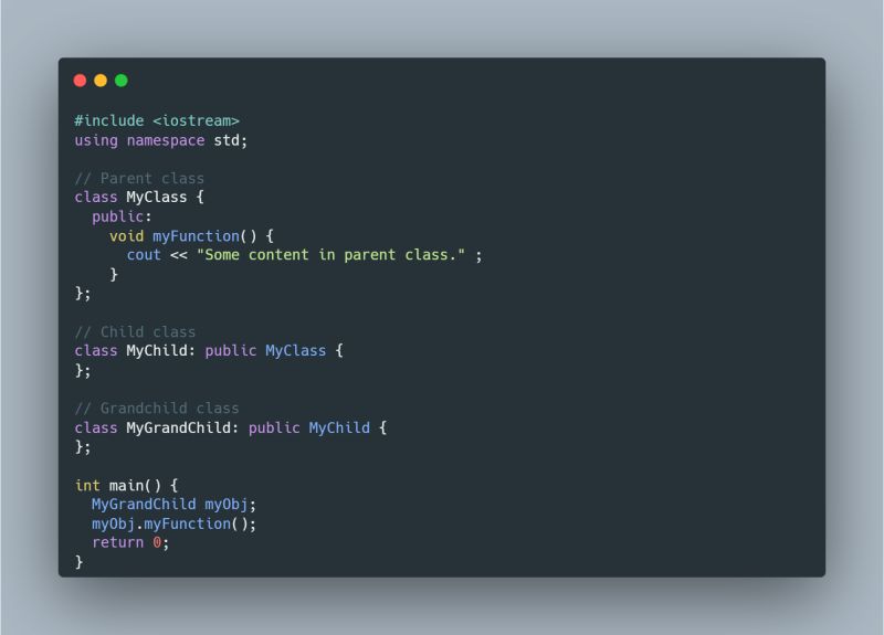 Day 17 of Cplusplus: Learn C++ Multilevel Inheritance. Repository ... Day 17 of Cplusplus: Learn C++ Multilevel Inheritance. Repository ...