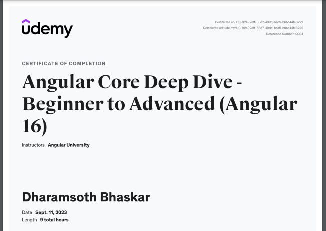 Dharamsoth Bhaskar on LinkedIn: Angular Course Completed!!! Dharamsoth Bhaskar on LinkedIn: Angular Course Completed!!!