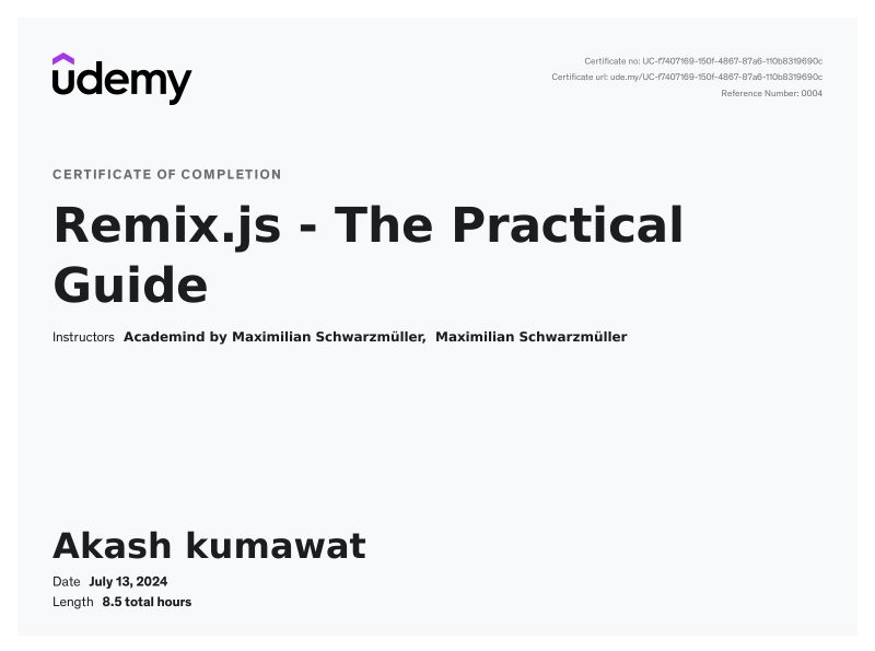 Akash kumawat on LinkedIn: #newcertificate #udemy #javascript #remixjs ... Akash kumawat on LinkedIn: #newcertificate #udemy #javascript #remixjs ...