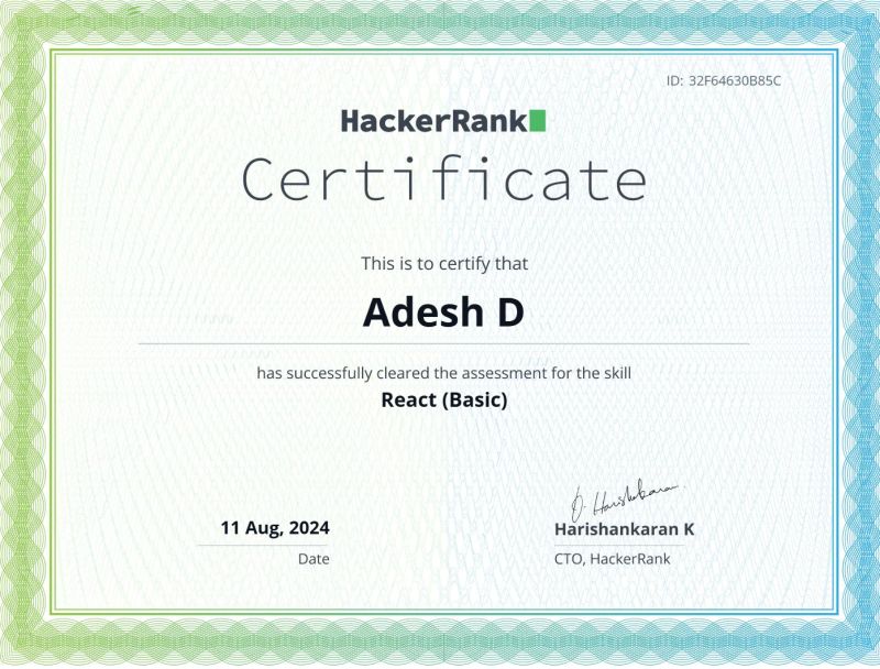 Adesh D on LinkedIn: #reactjs #webdevelopment #javascript #hackerrank # ... Adesh D on LinkedIn: #reactjs #webdevelopment #javascript #hackerrank # ...