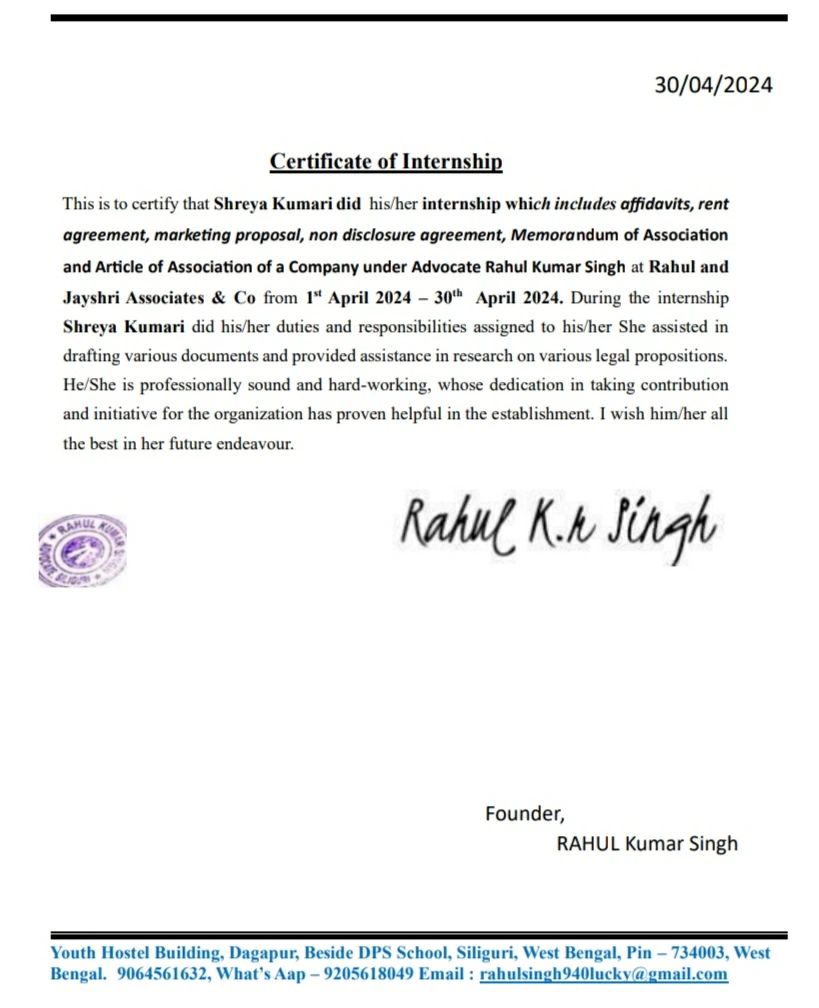 Shreya Kumari on LinkedIn: #internship #legalexperience #professionalgrowth Shreya Kumari on LinkedIn: #internship #legalexperience #professionalgrowth