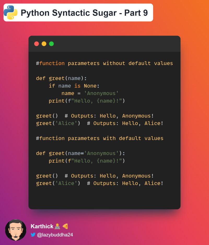Karthick (QA) on LinkedIn: #day9 #syntacticsugar #python #learnwithkarthick Karthick (QA) on LinkedIn: #day9 #syntacticsugar #python #learnwithkarthick