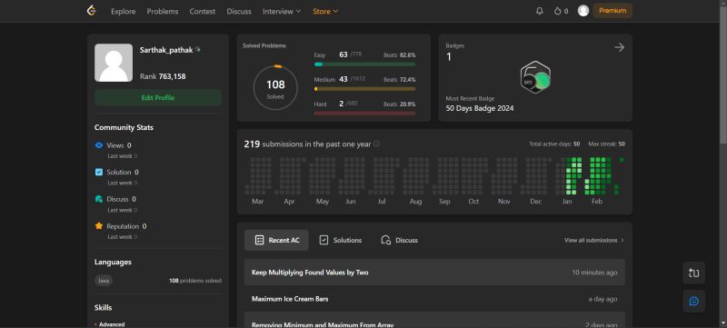 Completed 50+ LeetCode challenges | Sarthak Pathak posted on the topic ... Completed 50+ LeetCode challenges | Sarthak Pathak posted on the topic ...
