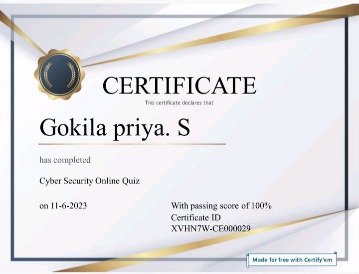 GOKILA PRIYA S on LinkedIn: #cybersecurity GOKILA PRIYA S on LinkedIn: #cybersecurity