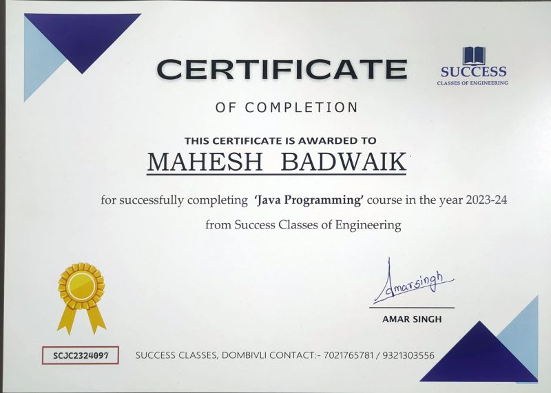 Mahesh Badwaik on LinkedIn: #javaprogramming #successclasses # ... Mahesh Badwaik on LinkedIn: #javaprogramming #successclasses # ...
