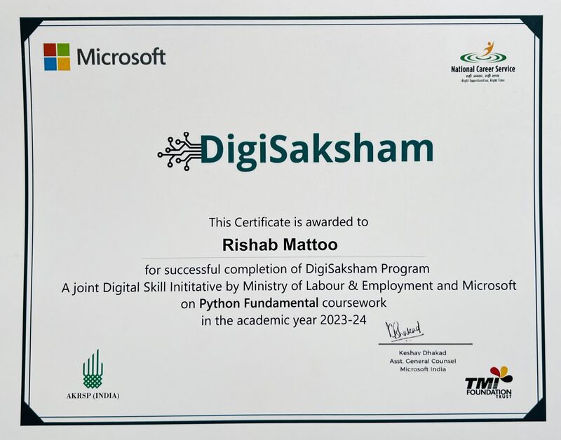 Rishab Mattoo on LinkedIn: #digitalskills #python #digisaksham # ... Rishab Mattoo on LinkedIn: #digitalskills #python #digisaksham # ...