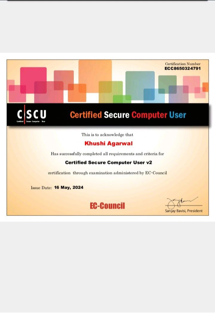 Khushi Agarwal on LinkedIn: CSCU certification completed. Khushi Agarwal on LinkedIn: CSCU certification completed.