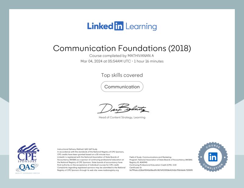 MATHIVANAN A on LinkedIn: Certificate of Completion MATHIVANAN A on LinkedIn: Certificate of Completion
