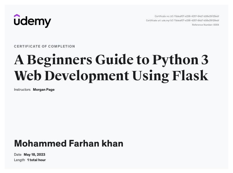 MOHAMMED FARHAN KHAN on LinkedIn: #python #flask #udemy #webdevelopment MOHAMMED FARHAN KHAN on LinkedIn: #python #flask #udemy #webdevelopment