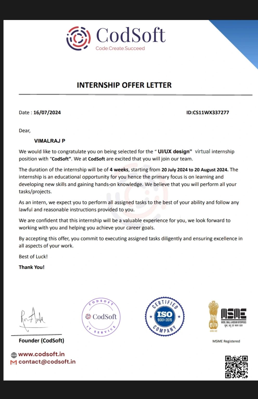 VIMALRAJ P on LinkedIn: #codesoft #internship #codesoft #coding VIMALRAJ P on LinkedIn: #codesoft #internship #codesoft #coding