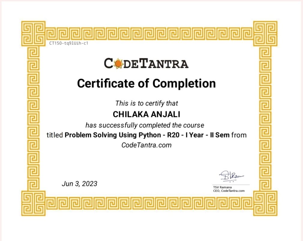 ANJALI CHILAKA on LinkedIn: successfully completed the problem solving ... ANJALI CHILAKA on LinkedIn: successfully completed the problem solving ...