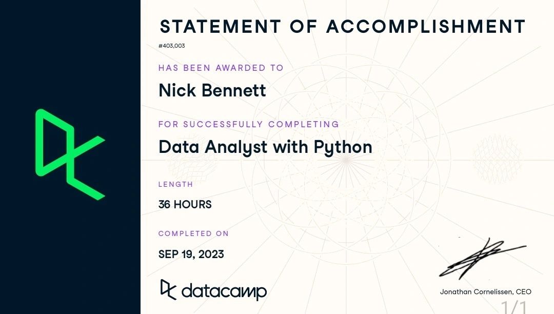 Nick Bennett on LinkedIn: #datacamp #python Nick Bennett on LinkedIn: #datacamp #python