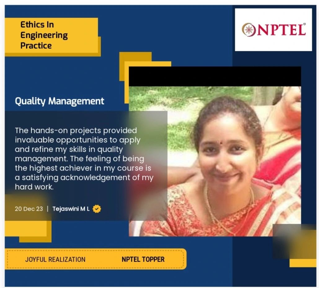 Tejaswini M L on LinkedIn: NPTEL Topper Tejaswini M L on LinkedIn: NPTEL Topper