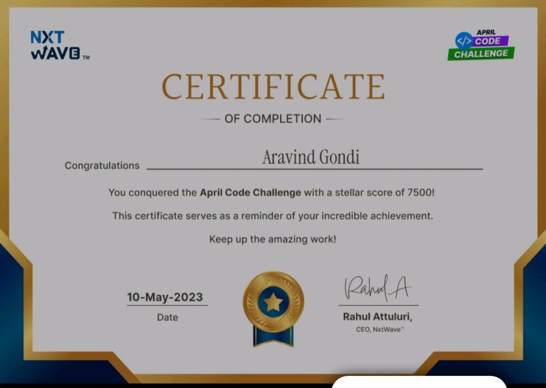 Aravind Gondi on LinkedIn: #nxtwave #aprilcodechallenge #nxtwave # ... Aravind Gondi on LinkedIn: #nxtwave #aprilcodechallenge #nxtwave # ...