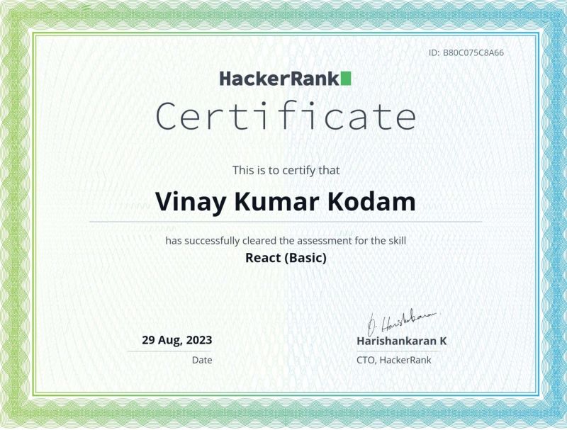 Vinay kumar Kodam on LinkedIn: #hackerrank #react #reactjs Vinay kumar Kodam on LinkedIn: #hackerrank #react #reactjs
