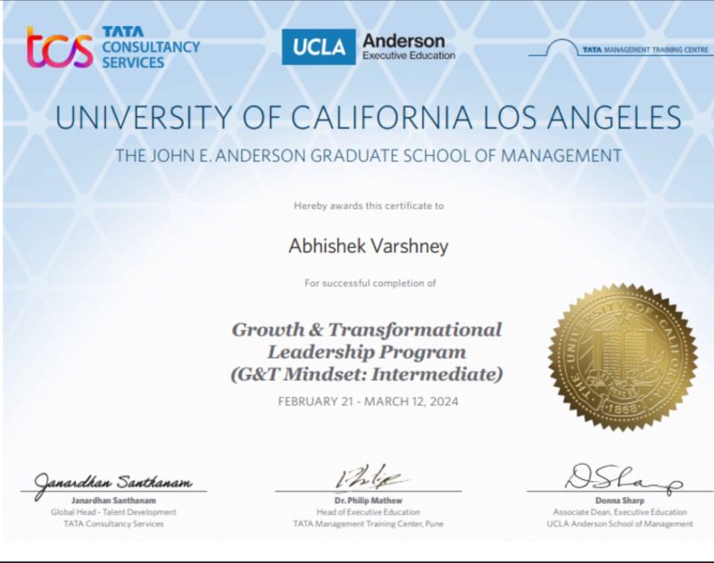 Abhishek Varshney on LinkedIn: #tcs #tmtc #ucla Abhishek Varshney on LinkedIn: #tcs #tmtc #ucla